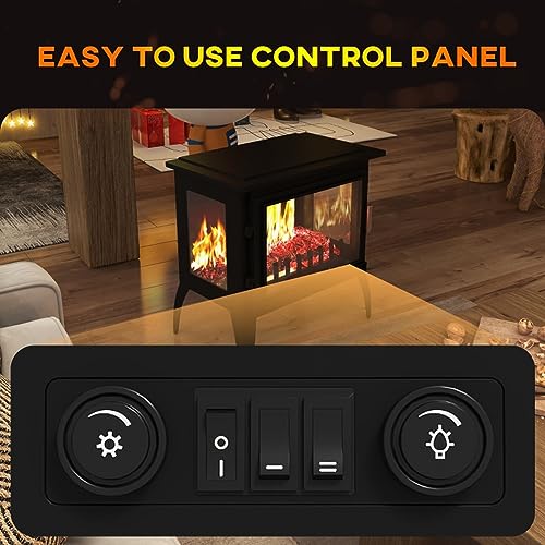 24" Electric Fireplace Heater, Freestanding Fireplace Stove, Realistic LED Flames, Adjustable Brightness, Overheating Safe Protection, Black