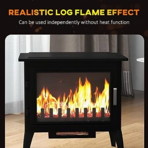 24" Electric Fireplace Heater, Freestanding Fireplace Stove, Realistic LED Flames, Adjustable Brightness, Overheating Safe Protection, Black