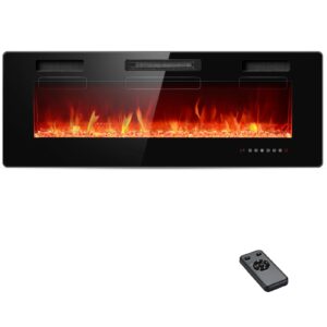 rintuf 50 inch electric fireplace in-wall recessed and wall mounted, fireplace heater and linear fireplace with multicolor flame, timer, 750/1500w control by touch panel & remote