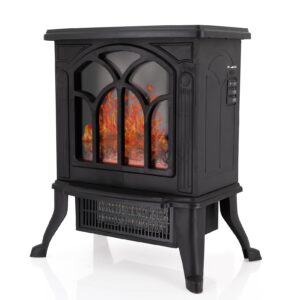 electric fireplace heater, indoor fireplace heater with 3d realistic flame landscape effect, adjustable thermostat, overheating safe design, two heat settings, 750w/1500w (black) (black)