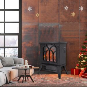 Electric Fireplace Heater, Indoor Fireplace Heater with 3D Realistic Flame Landscape Effect, Adjustable Thermostat, Overheating Safe Design, Two Heat Settings, 750W/1500W (Black) (Black)