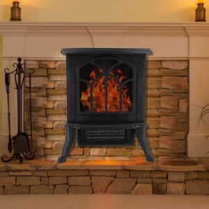 Electric Fireplace Heater, Indoor Fireplace Heater with 3D Realistic Flame Landscape Effect, Adjustable Thermostat, Overheating Safe Design, Two Heat Settings, 750W/1500W (Black) (Black)