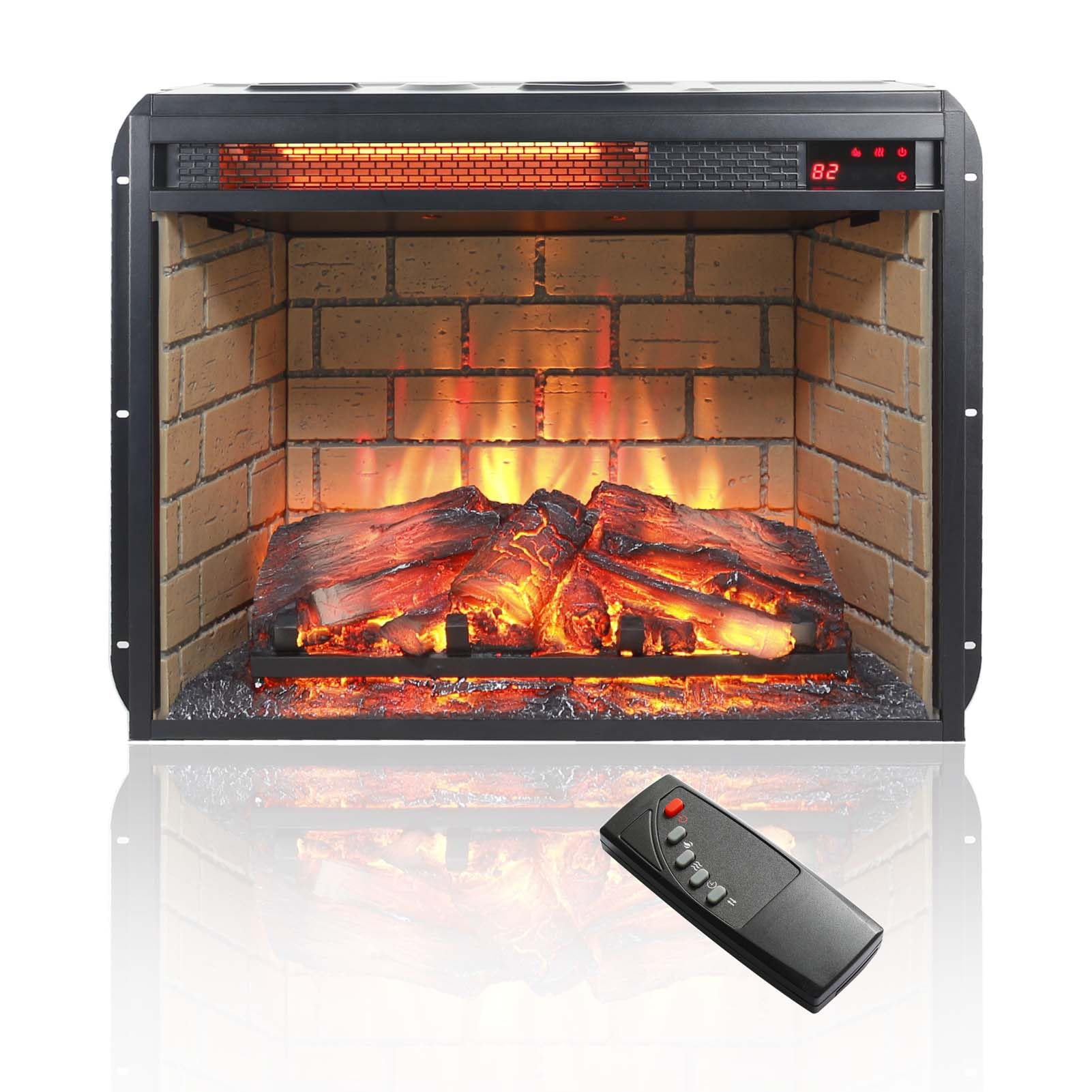 23 Inch 1500W Infrared Quartz Electric Fireplace Insert, Wood Log Version with Brick, 5018 BTU Electric Heater Fireplace with Remote Control & 4 Adjustable Brightness Settings for Indoor