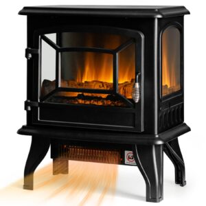 oralner electric fireplace heater 20-inch, freestanding fireplace stove with realistic 3d flame effect, overheat protection, portable fireplace for living room，bedroom, 1400w, black