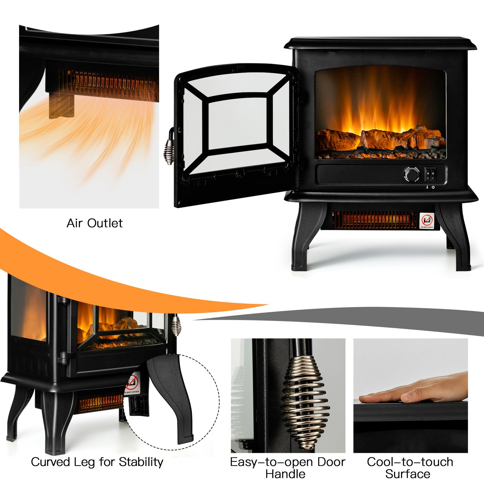 ORALNER Electric Fireplace Heater 20-Inch, Freestanding Fireplace Stove with Realistic 3D Flame Effect, Overheat Protection, Portable Fireplace for Living Room，Bedroom, 1400W, Black