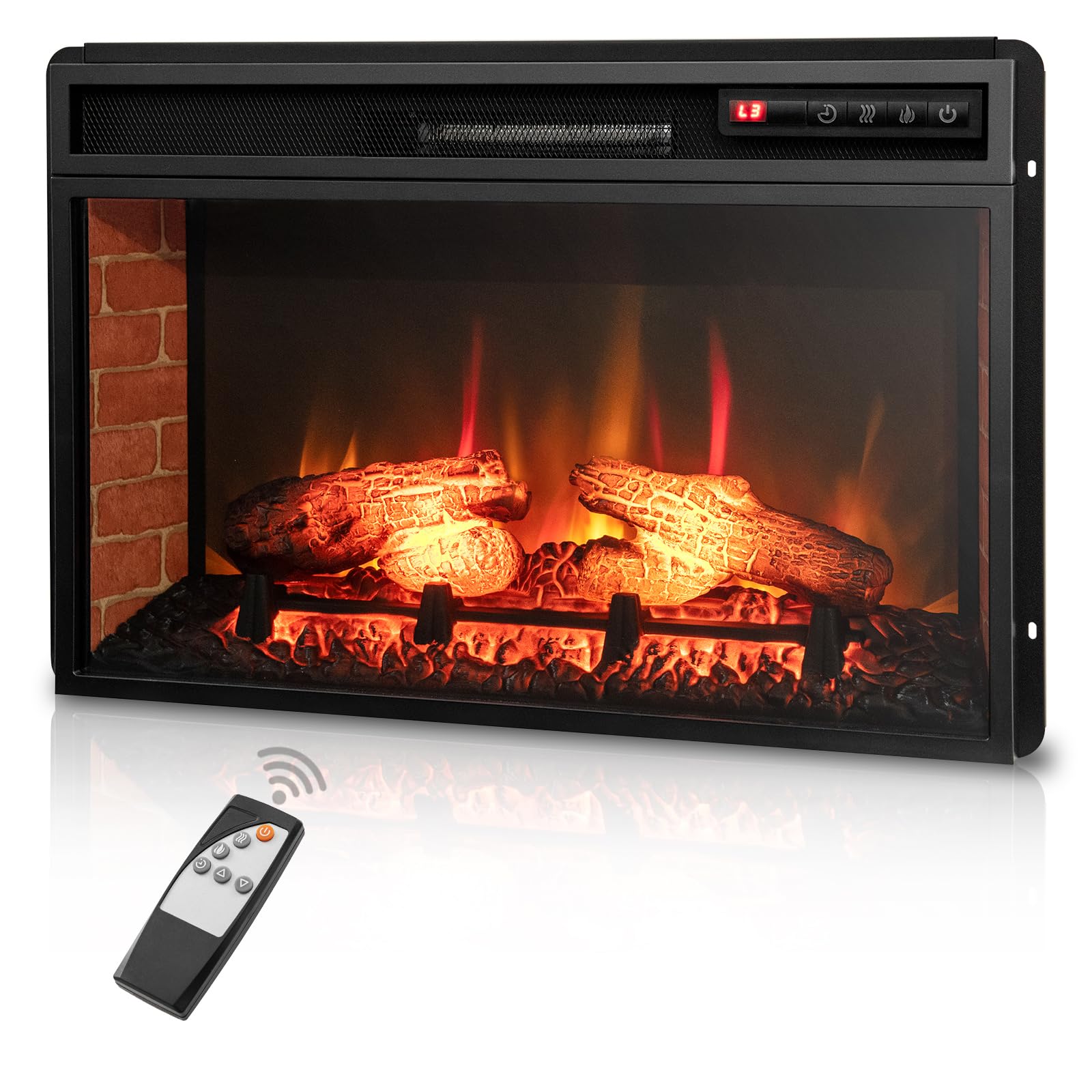 ORALNER Electric Fireplace Insert 26 Inch, Recessed Freetanding Fireplace Heater w/ 4 Adjustable Brightness Levels, Remote & 6H Timer, Overheat Protection, 1400W Fireplace Insert for TV Stand, Black