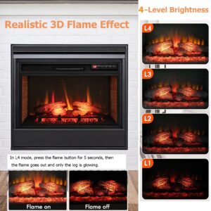 ORALNER Electric Fireplace Insert 26 Inch, Recessed Freetanding Fireplace Heater w/ 4 Adjustable Brightness Levels, Remote & 6H Timer, Overheat Protection, 1400W Fireplace Insert for TV Stand, Black