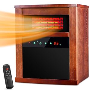 air choice electric space heater, 1500w infrared heater w/ 3 heating mode, thermostat, remote control & 12h timer, small portable room heaters for indoor use, bedroom, office, living room, dark walnut