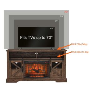 Anwick 60" Electric Fireplace TV Stand,LED Entertainment Center with Fireplace and Storage Cabinet,TV Console Table for Bedroom,Living Room Up to 70 inch,Dual Control Design (Brown)