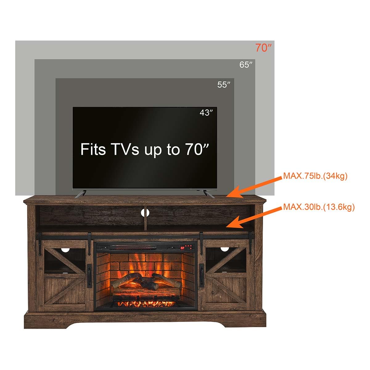 Anwick 60" Electric Fireplace TV Stand,LED Entertainment Center with Fireplace and Storage Cabinet,TV Console Table for Bedroom,Living Room Up to 70 inch,Dual Control Design (Brown)