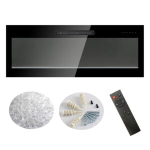 50 inches Recessed Ultra-Thin Tempered Glass Front Wall Mounted Electric Fireplace with Remote and Multi Color Flame & emberbed, LED Light Heater