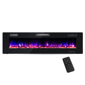 costway 68 inches ultra-thin electric fireplace, 5100 btu recessed and wall mounted fireplace insert with remote control, log and decorative crystals, adjustable flame effect, etl certification