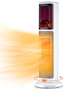 tower space heater for room, indoor electric space heater, 3 modes & thermostat, 90° oscillation, 12h timer, remote, overheat & tip-over protection, 3d flame, space heater for office/home/indoor