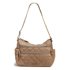 vera bradley women's performance twill triple zip shoulder satchel purse, meadowlark tan, one size