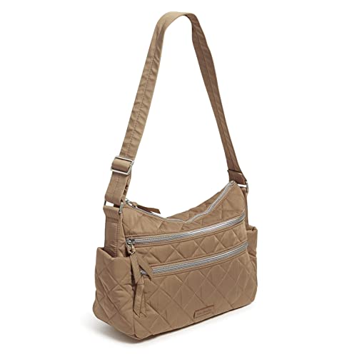 Vera Bradley Women's Performance Twill Triple Zip Shoulder Satchel Purse, Meadowlark Tan, One Size