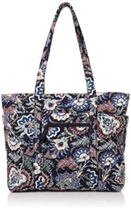 vera bradley women's cotton deluxe vera tote bag, java navy camo - recycled cotton, one size