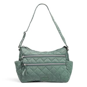 vera bradley women's performance twill triple zip shoulder satchel purse, olive leaf, one size