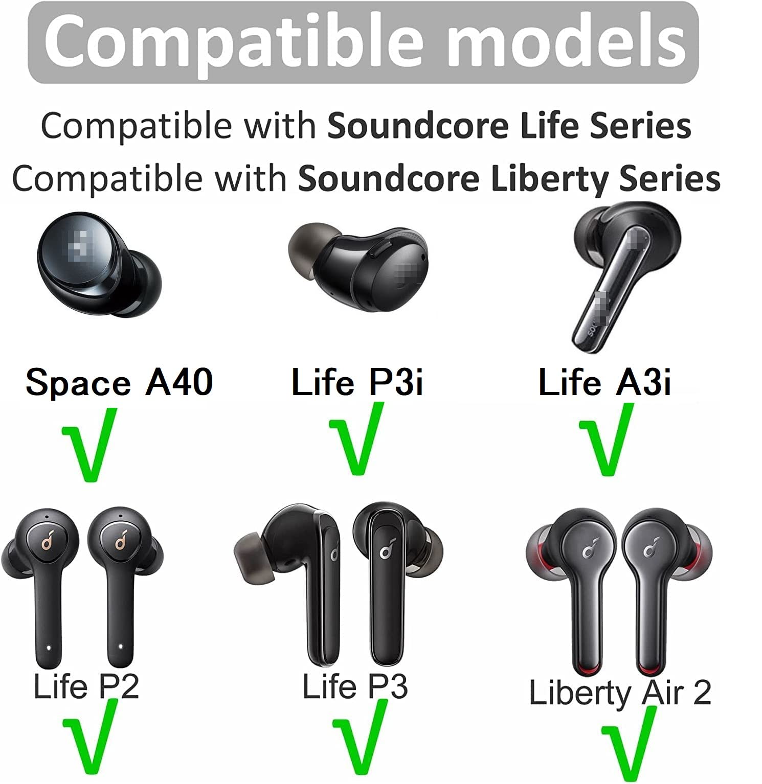 BLLQ Memory Foam Ear Tips Compatible with Soundcore Life P3 / P3i / Liberty 3 Pro/Space A40 and Other Soundcore TWS Earbuds, Foam Ear Buds Ear Cap Ear Plug Eartips, LMS 3 Size 3 Pairs, White