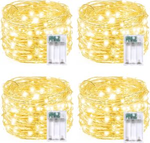 4 pack 20ft 60led battery operated fairy lights with timer, waterproof battery string lights outdoor indoor, battery twinkle lights for bedroom wedding birthday party chirstmas (warm white)