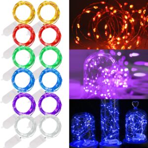 waterglide 12 pack fairy lights battery operated (included), 6.5ft 20 led mini string lights, waterproof silver wire firefly starry lights for diy wedding christmas party mason jars decor, multicolor