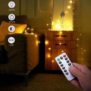 Mikasol Fairy String Lights, 1 Packs Led Fairy Lights Battery Operated Waterproof Copper Wire with Remote Control Fairy Lights for Bedroom. Firefly Lights Christmas Lights 8 Modes (16.4 ft/Warm White)