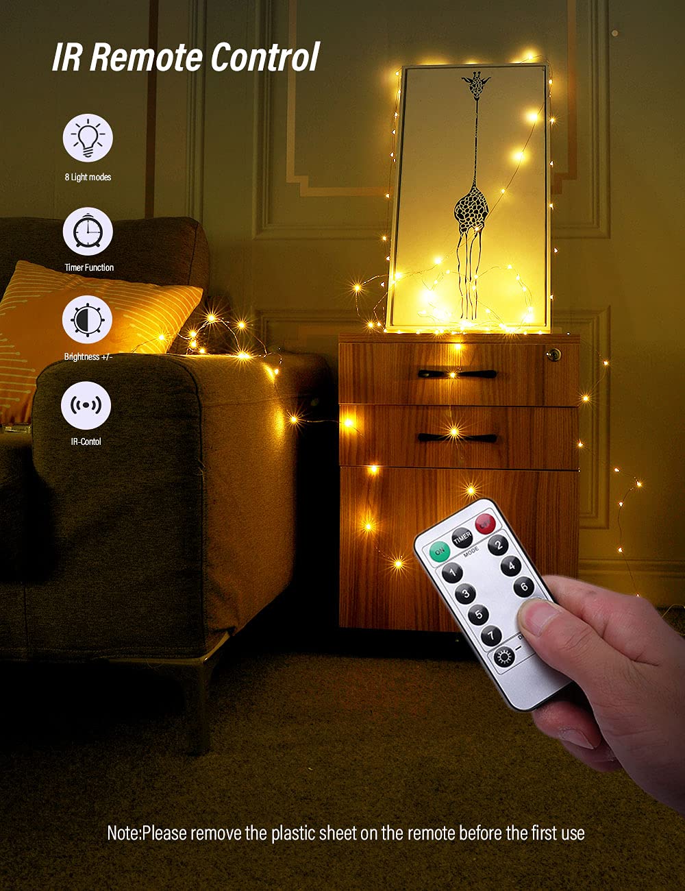 Mikasol Fairy String Lights, 1 Packs Led Fairy Lights Battery Operated Waterproof Copper Wire with Remote Control Fairy Lights for Bedroom. Firefly Lights Christmas Lights 8 Modes (16.4 ft/Warm White)