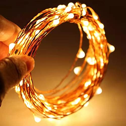 Sanniu Fairy Lights Battery Operated, 2 Packs Mini Battery Powered Copper Wire Starry String Lights for Christmas,Bedroom, Parties,Wedding,Indoor,Home Decoration (5m/16ft Warm White)