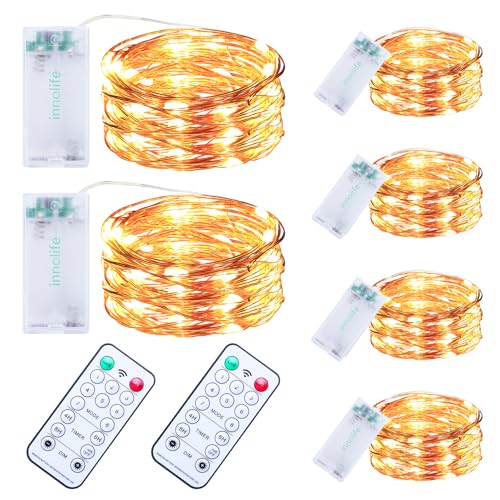 innolife 6 Pack LED Fairy String Lights Battery Operated with Remote Control & Timer, 10 Ft 30 LED Copper Wire Twinkle Lights for Bedroom Christmas Wedding Party Indoor Outdoor Decoration