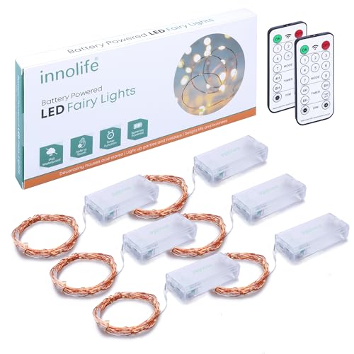 innolife 6 Pack LED Fairy String Lights Battery Operated with Remote Control & Timer, 10 Ft 30 LED Copper Wire Twinkle Lights for Bedroom Christmas Wedding Party Indoor Outdoor Decoration