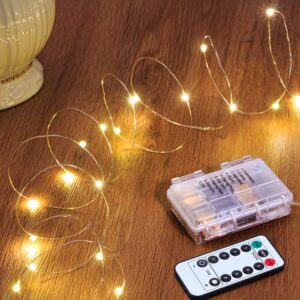 metaku 2 pack 33ft 100 led fairy lights battery operated string lights with remote timer, led twinkle lights for bedroom, party, wedding, centerpiece, christmas tree (warm white)