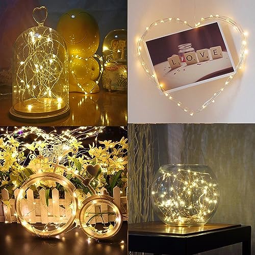 BXROIU 4 x Fairy Lights Battery Operated 8 Lighting Modes,50LEDs,16.4Ft/5 Meters Silver Wire String Lights,Timer Function,and Remote Control.for Christmas,Party,Wedding,Decorative Lighting(Warm White)