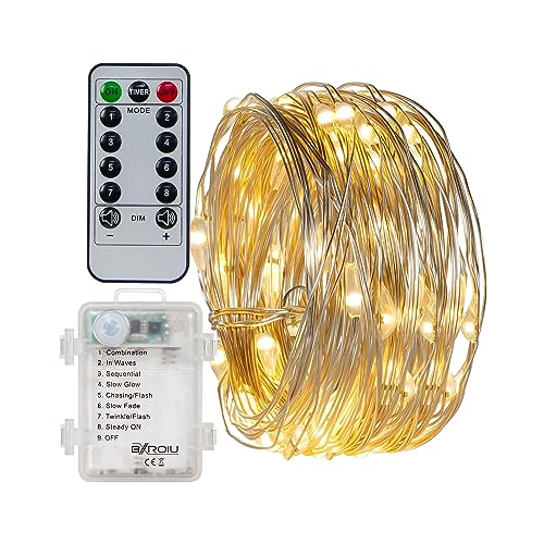 BXROIU 4 x Fairy Lights Battery Operated 8 Lighting Modes,50LEDs,16.4Ft/5 Meters Silver Wire String Lights,Timer Function,and Remote Control.for Christmas,Party,Wedding,Decorative Lighting(Warm White)