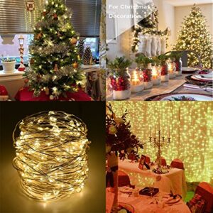 BXROIU 4 x Fairy Lights Battery Operated 8 Lighting Modes,50LEDs,16.4Ft/5 Meters Silver Wire String Lights,Timer Function,and Remote Control.for Christmas,Party,Wedding,Decorative Lighting(Warm White)