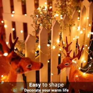 2 Pack Total 200 LED Fairy Lights Battery Operated String Lights with Remote & 8 Modes, 33FT Waterproof Copper Wire Battery Powered Twinkle Lights for Outdoor Christmas Parties Decoration Warm White