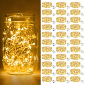 btfarm 30 pack fairy lights battery operated [3 modes], 7ft 20 led twinkle lights string lights waterproof bulk small mini silver wire for mason jars vases wedding table centerpiece, warm white