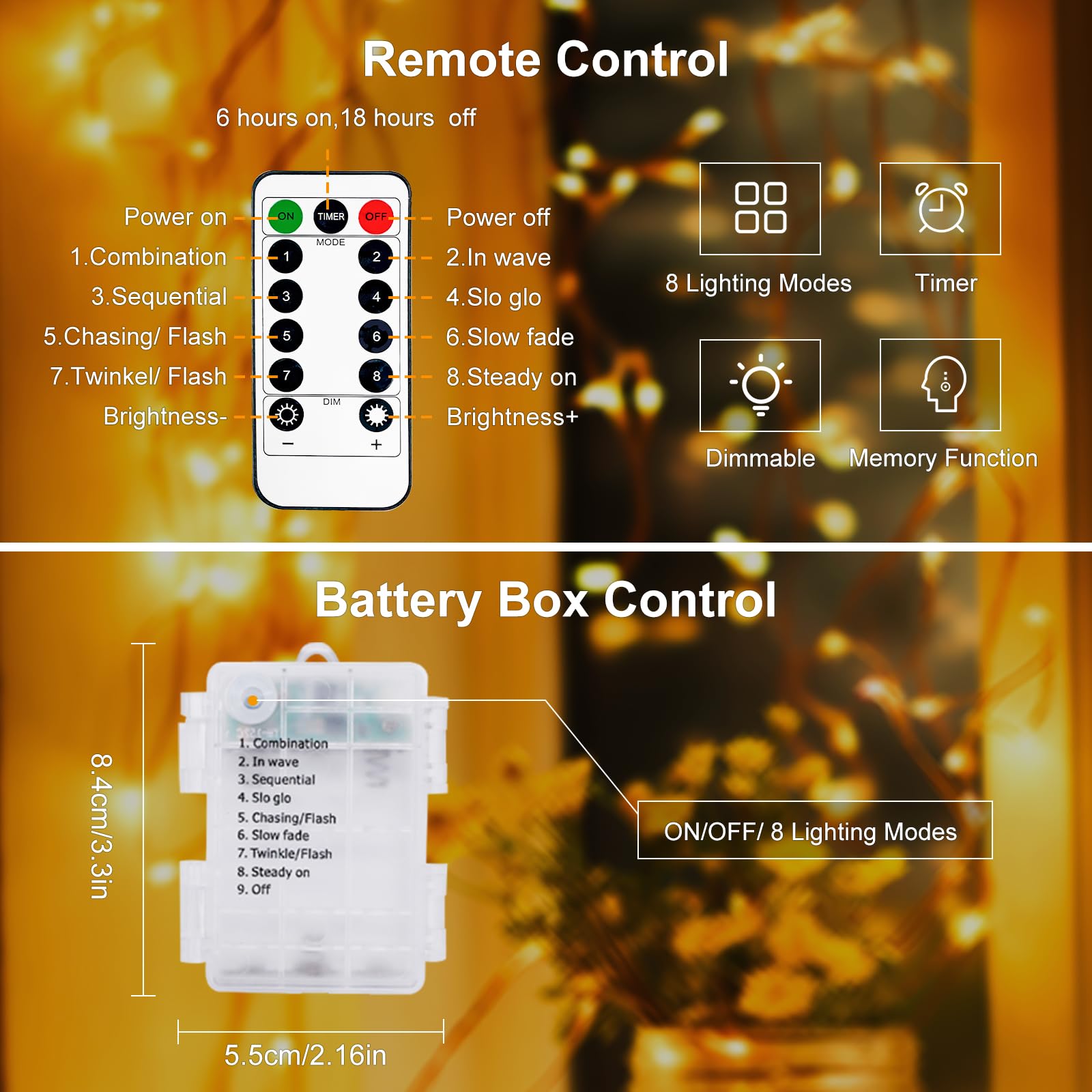 3 Pack 33FT 100 LED Fairy Lights Battery Operated with Remote and Timer, IP65 Waterproof Battery String Lights Outdoor Indoor, 8 Modes Copper Wire Twinkle Lights for Bedroom Christmas Garden Decor