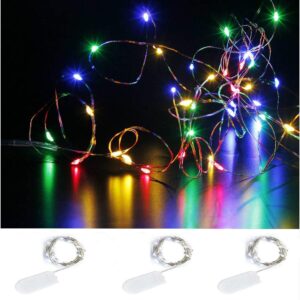 pack of 3 sets led starry string lights with 10 micro leds on 3.3ft(1m) copper wire, fairy lights battery powered by 2x cr2032(incl), for wedding or christmas party table decorations (multicolor 1m)