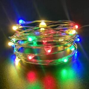 pack 2 battery operated mini led string lights with timer 6hours on/18hours off,indoor led fairy lights for christmas wedding party lighting decorations,30 count leds,10feet silver wire (multi color)