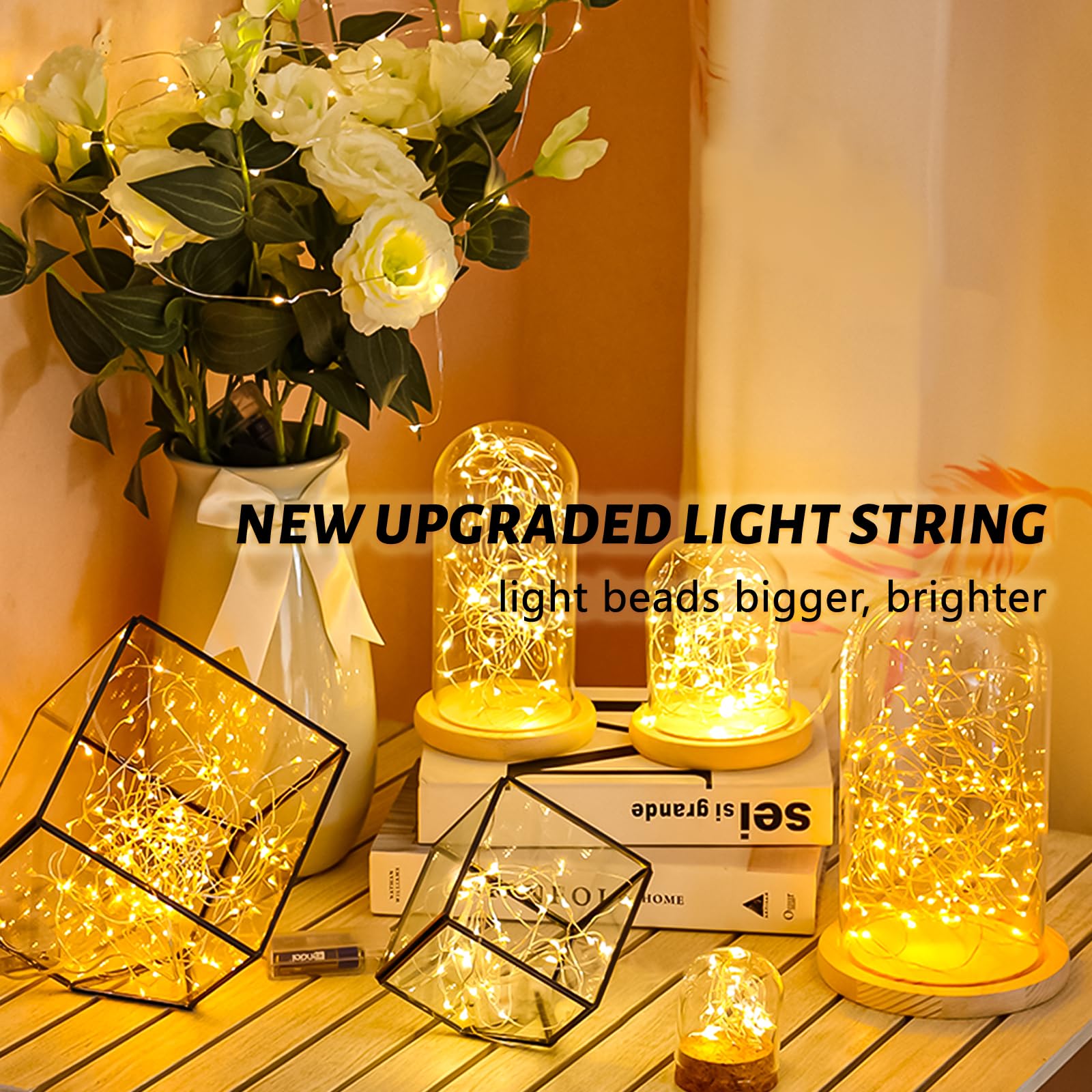 Fairy Lights Battery Operated 1 Pack 16FT 50 Led Mini Battery Powered String lights twinkle lights Mason Jar Lights Waterproof firefly lights DIY Party，Wedding，Christmas，Decoration（Warm White）