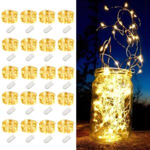 ledikon 20 pack fairy lights battery operated string lights-7.2ft 20 led silver wire warm white firefly mini lights for wedding,party,diy crafts,mason jars,centerpieces table decorations