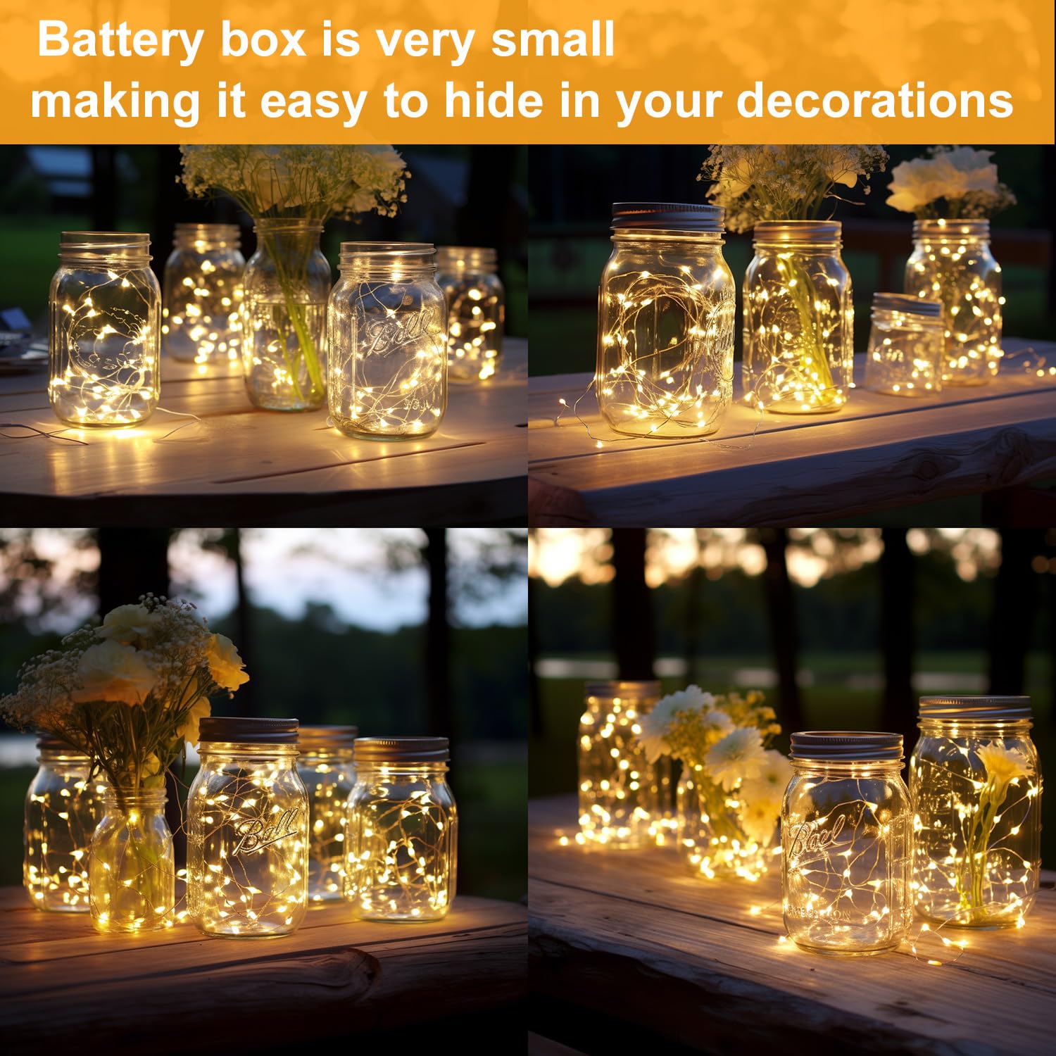 LEDIKON 20 Pack Fairy Lights Battery Operated String Lights-7.2ft 20 LED Silver Wire Warm White Firefly Mini Lights for Wedding,Party,DIY Crafts,Mason Jars,Centerpieces Table Decorations