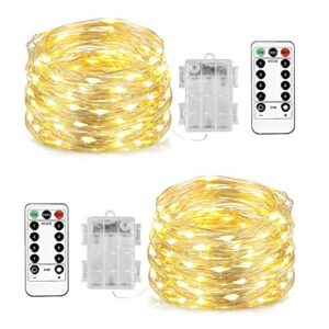 homemory 2 pack each 20 ft 60 led short fairy lights battery operated christmas string lights with remote, waterproof 8 modes firefly twinkle lights for christmas tree, wreath decor