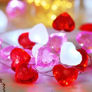 bohon valentine day decor 10 ft 30 leds heart lights twinkle fairy string lights battery operated with remote valentines decorations for the home kids bedroom christmas mother's day(red pink white)