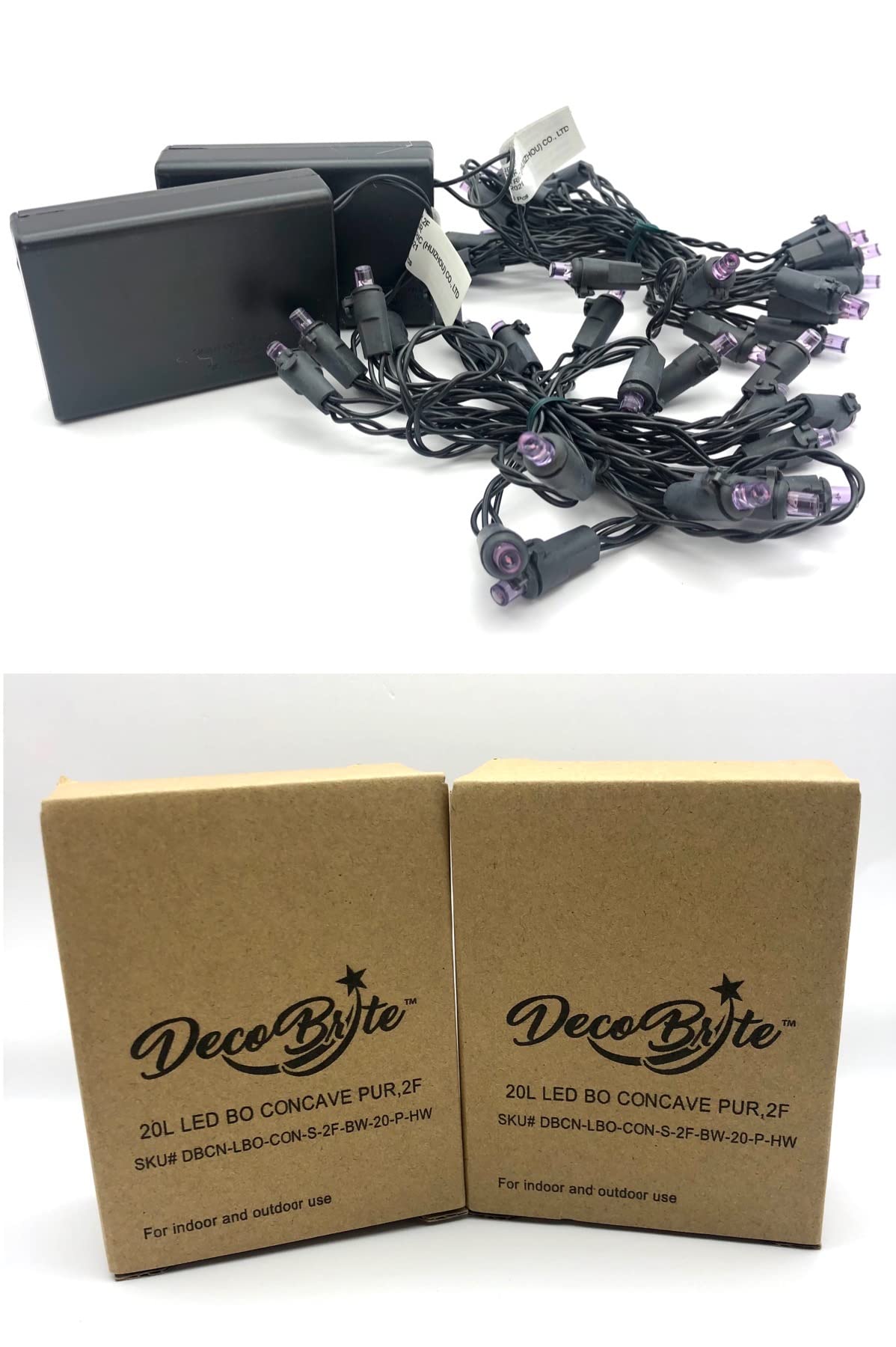 2 Packs of DecoBrite Purple 8ft (2.4m) 20 ct Battery Operated Halloween String Lights with Timer Indoor Outdoor Two Mode Functions on Black Wire for Small Spaces Wreath Room Window Decorations