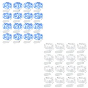 olafus 16 pack cool white and blue fairy lights battery operated, mini starry string light waterproof ip68, 7ft 20 led firefly starry light copper wire for christmas decorations wedding party diy