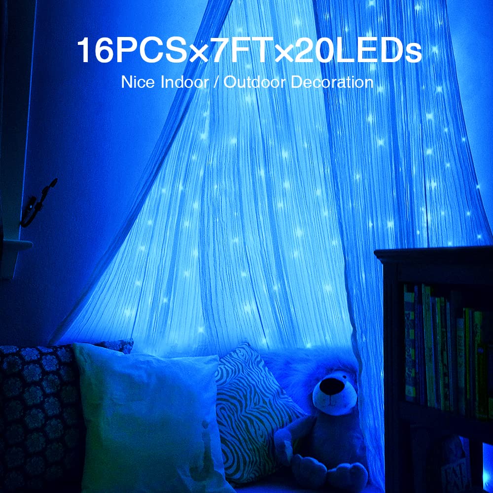 Olafus 16 Pack Cool White and Blue Fairy Lights Battery Operated, Mini Starry String Light Waterproof IP68, 7ft 20 LED Firefly Starry Light Copper Wire for Christmas Decorations Wedding Party DIY