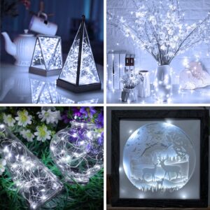 Olafus 16 Pack Cool White and Blue Fairy Lights Battery Operated, Mini Starry String Light Waterproof IP68, 7ft 20 LED Firefly Starry Light Copper Wire for Christmas Decorations Wedding Party DIY