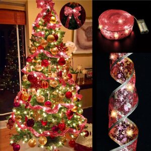 3.3ft-65.6ft christmas ribbon fairy lights - christmas fairy strings lights - wire ribbon lights for christmas tree home garden party decor -10led/meter - battery operated (1m/3.3ft, warm light - red)