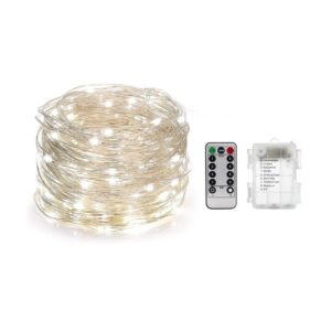 led fairy lights battery operated, 33ft 100led warm white battery powered copper wire starry string lights for christmas, parties, wedding, bedroom, patio, indoor, home decoration