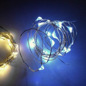 perfect holiday micro led 20 lights battery operated on 6.5ft copper silver color ultra thin string wire (white)